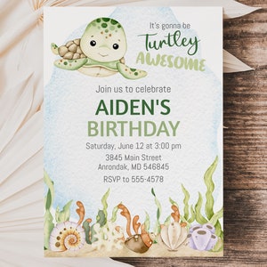Turtle Birthday Invitation, Editable, Turtley Awesome, Under the Sea ...