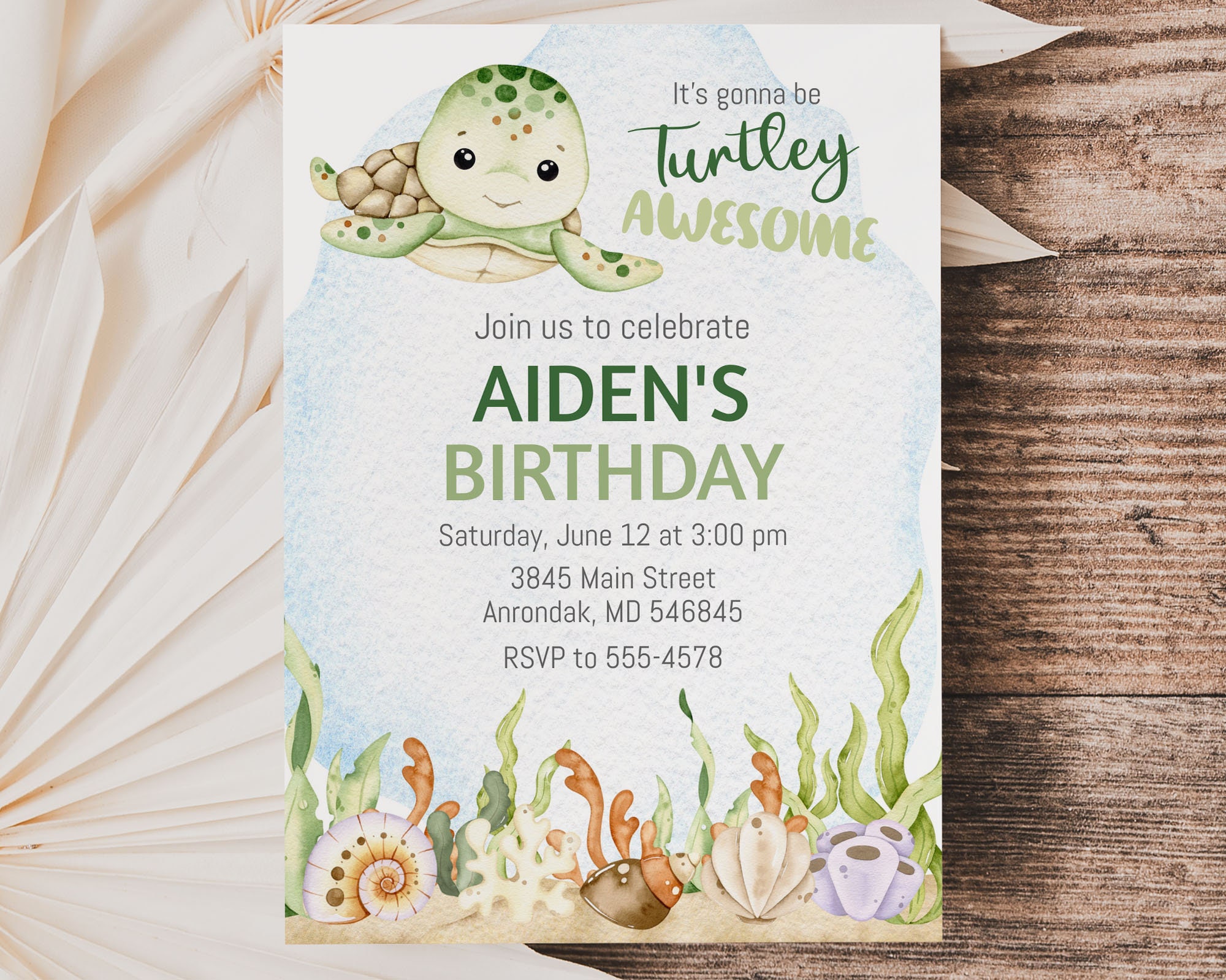 Turtle Birthday Invitation, Editable, Turtley Awesome, Under the Sea ...