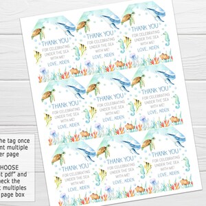 Ocean Favor Tags, Editable, Blue Ocean Animals, Birthday Hang Tag ...
