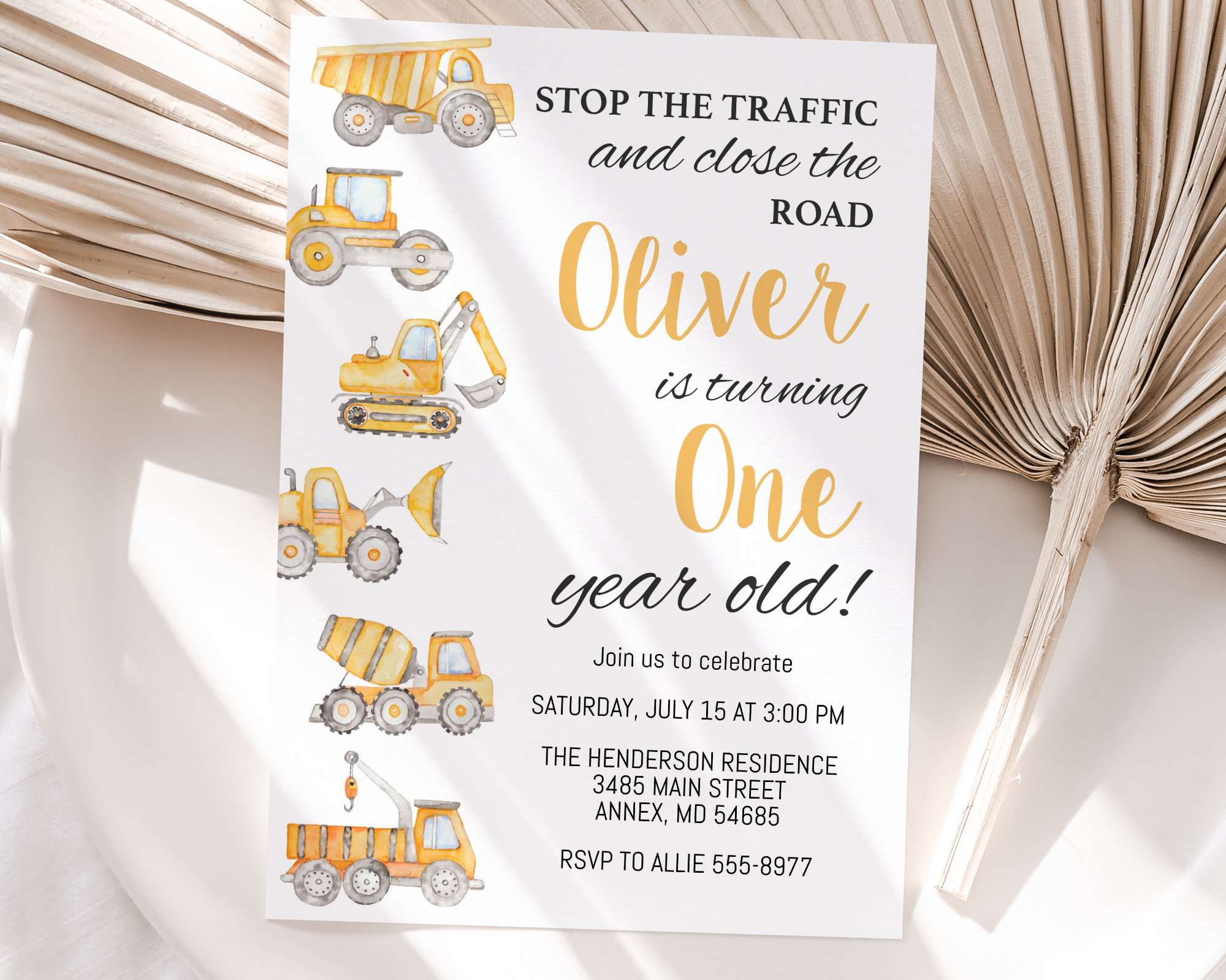 Construction Trucks Birthday Invitation Template, Dump Truck, Boy ...