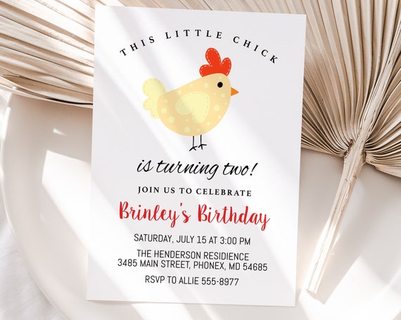 Chicken Birthday Invitation, girl, editable, farm party invite turning ...