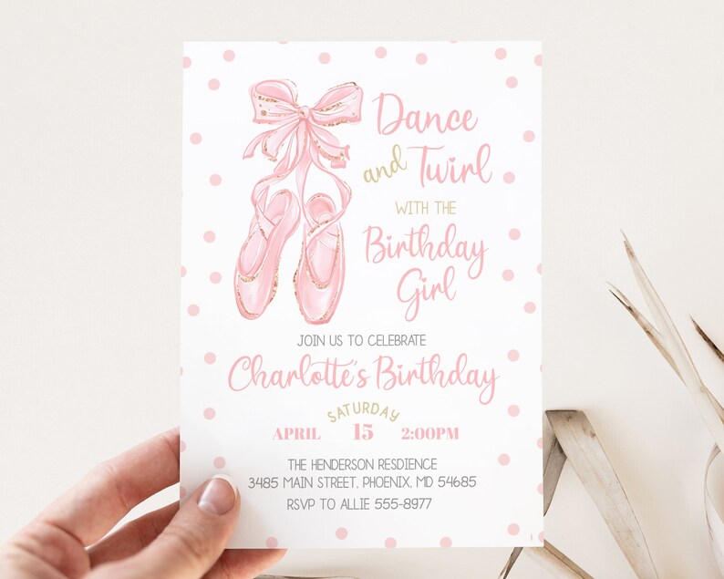 Ballet Slippers Cute Birthday Invitation Editable Ballerina - Etsy