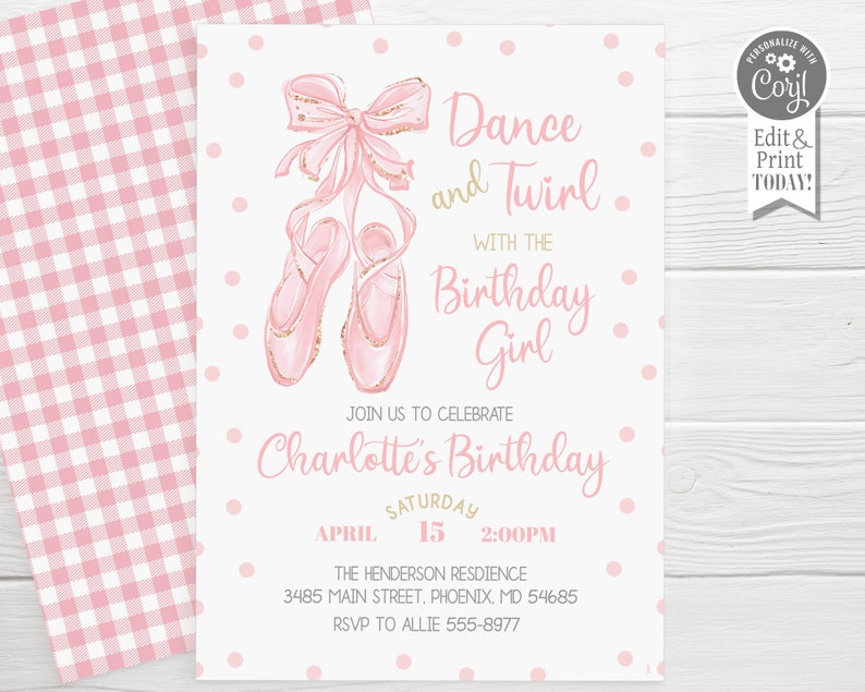 Ballet Slippers Cute Birthday Invitation Editable Ballerina - Etsy