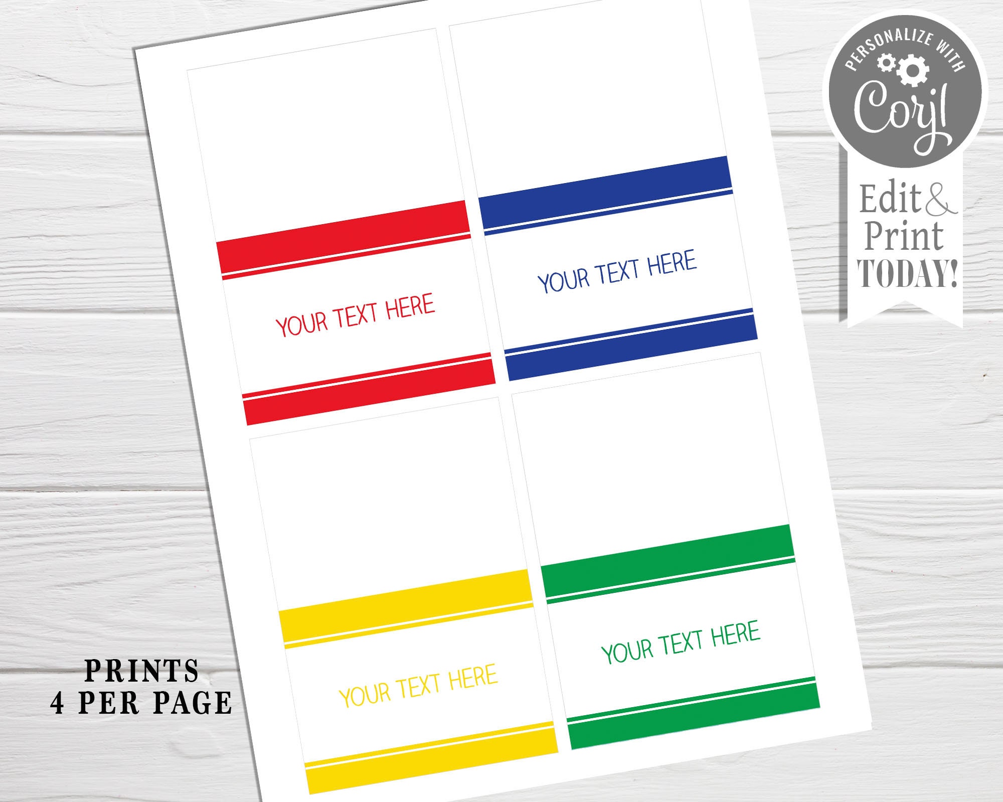 Primary Colors Table Tent Labels, Red, Blue, Yellow, Green, Girl, Boy ...