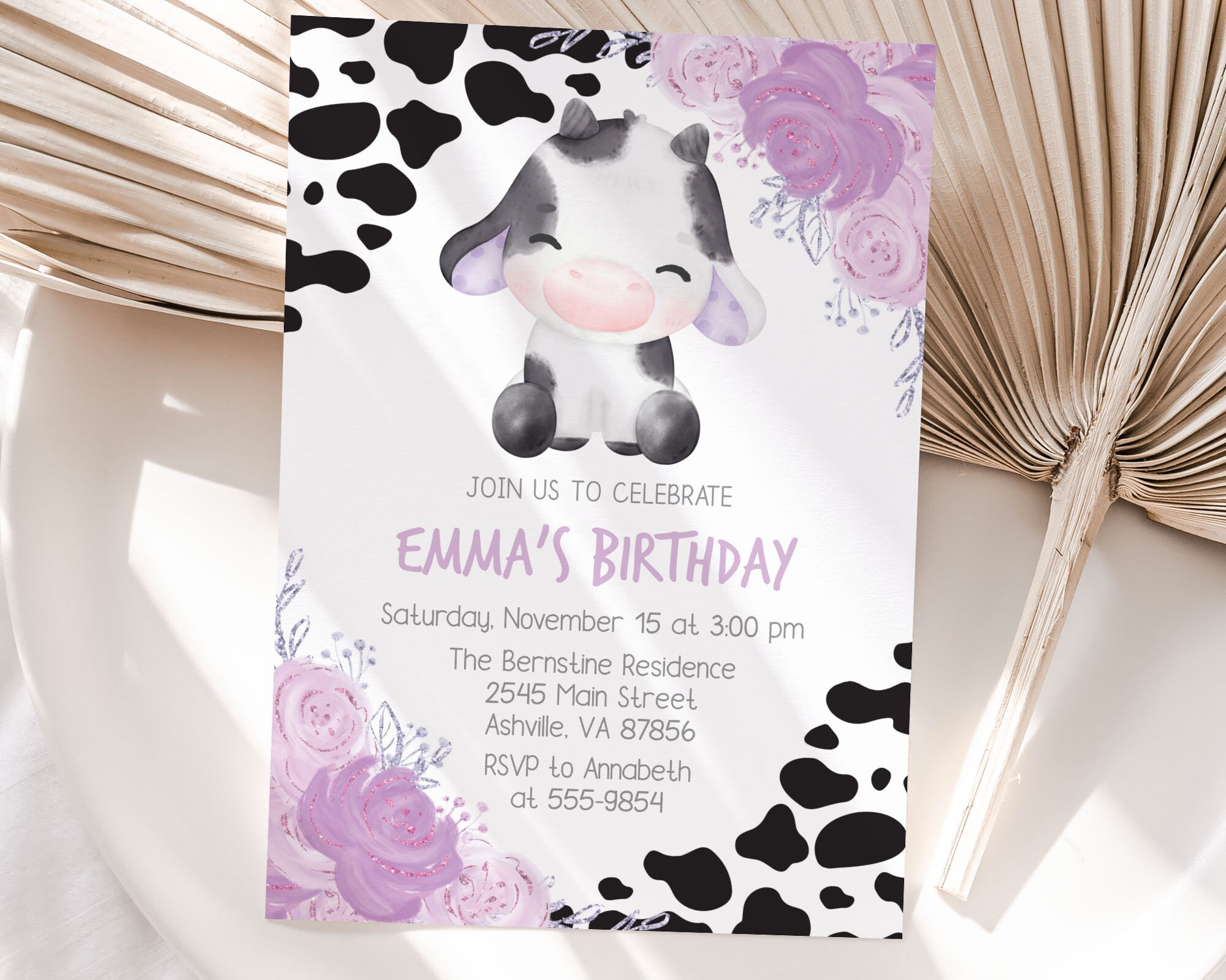 Cow Birthday Invitation Template, Editable Birthday Invitation, Cute ...