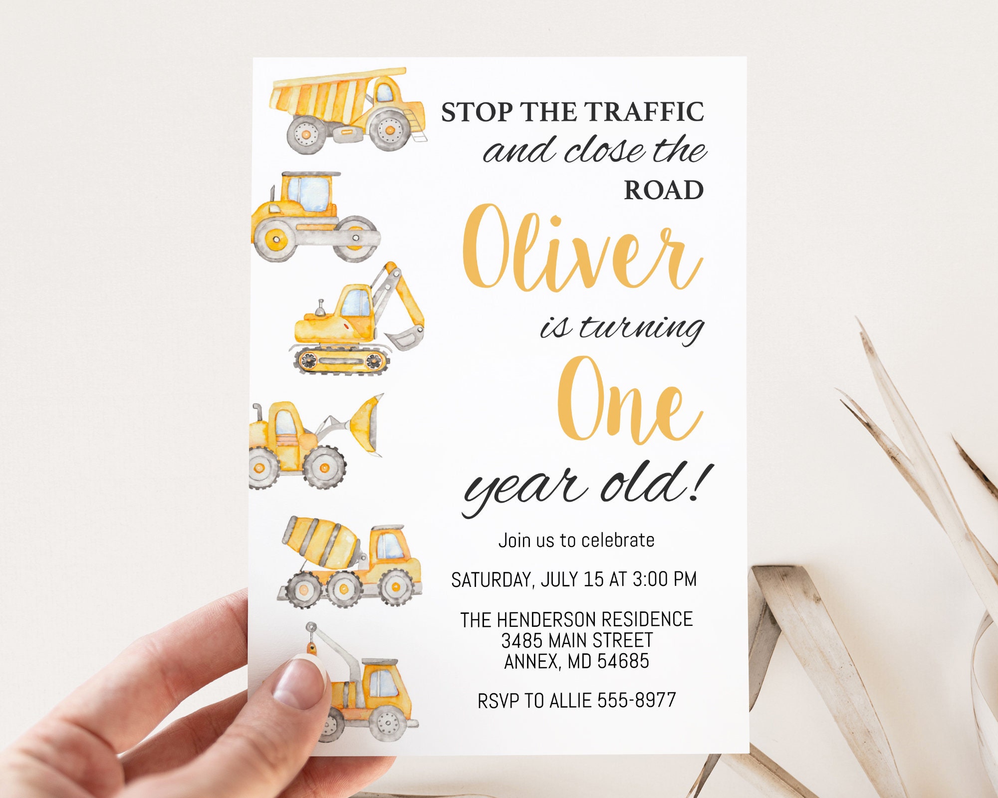 Construction Trucks Birthday Invitation Template, Dump Truck, Boy ...