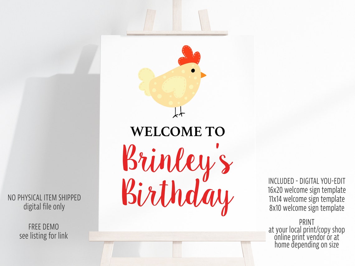 Chicken Welcome Sign Template Sizes 8x10, 11x14, 16x20, Editable Cute ...