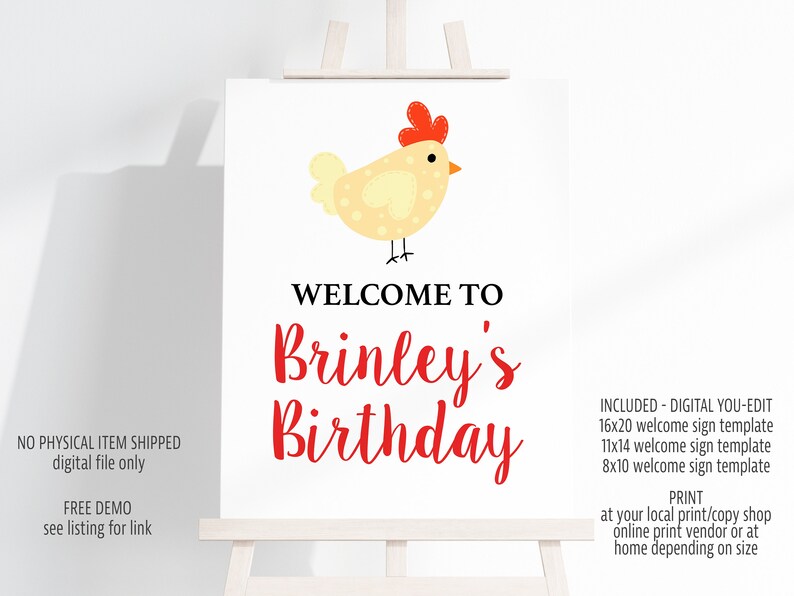 Chicken Welcome Sign Template Sizes 8x10, 11x14, 16x20, Editable Cute ...