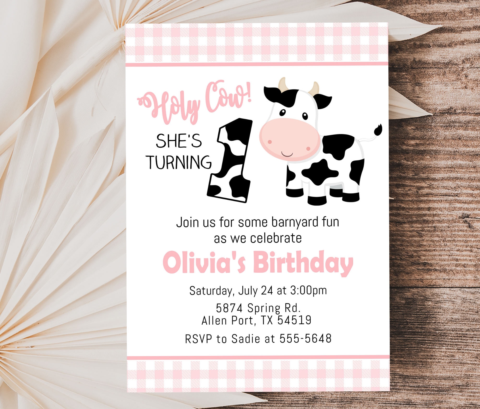 Cow Birthday Invitation Holy Cow She's Turning One Editable Birthday ...