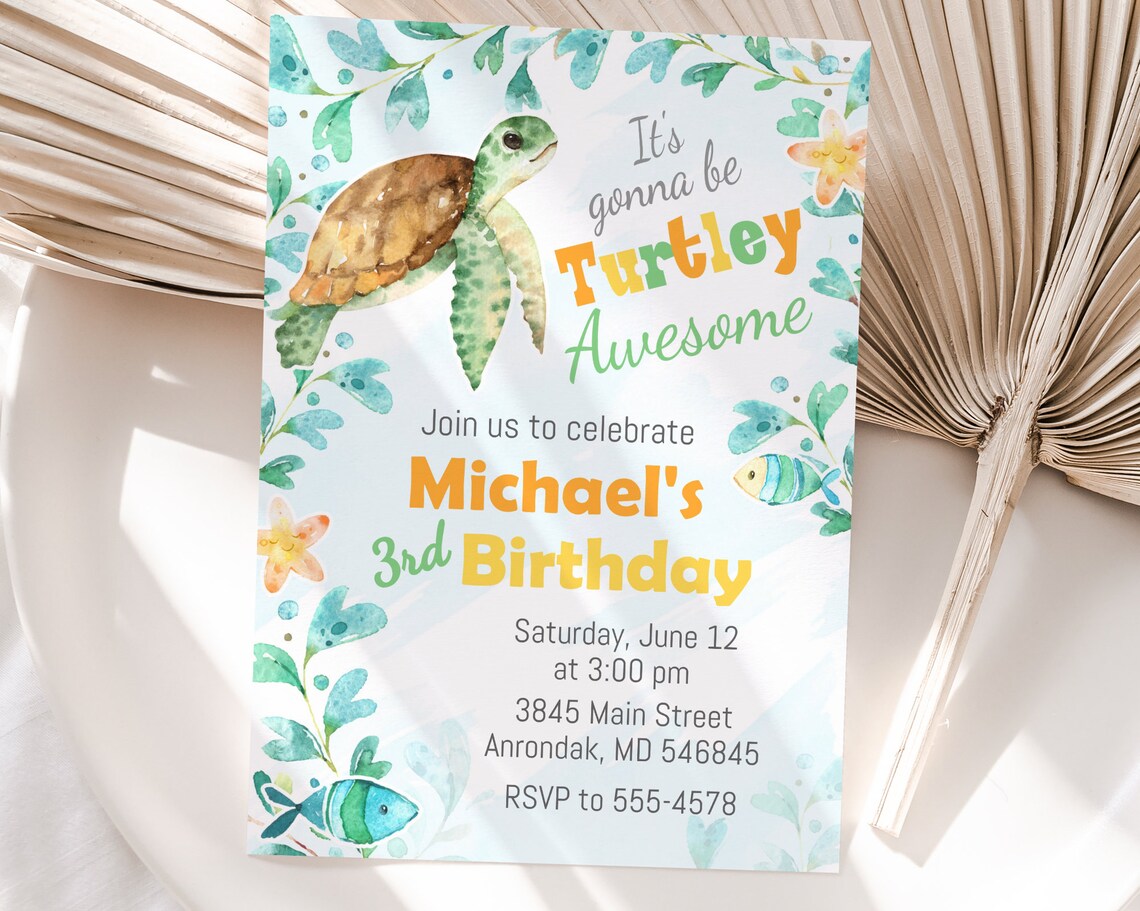 Turtle Birthday Invitation, Editable Under the Sea Party (digital ...
