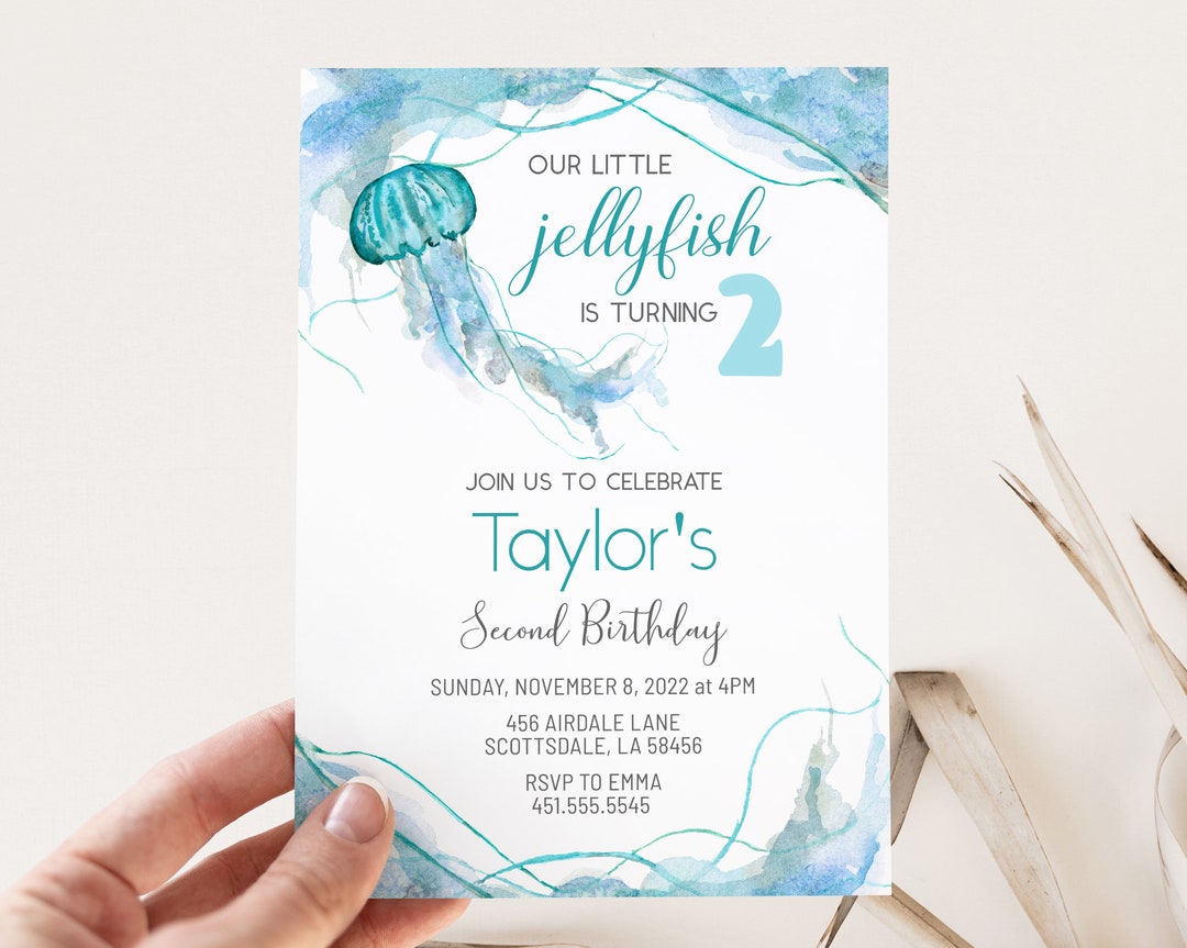 Jellyfish Birthday Invitation in Aqua Blue, Editable for Any Age ...