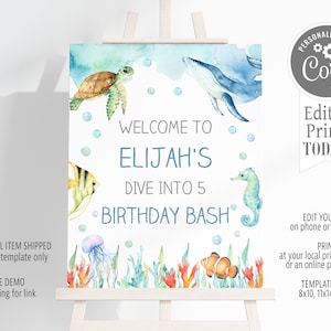 Dive Into Five Welcome Sign Templates With Ocean Animals in 8x10, 11x14 ...