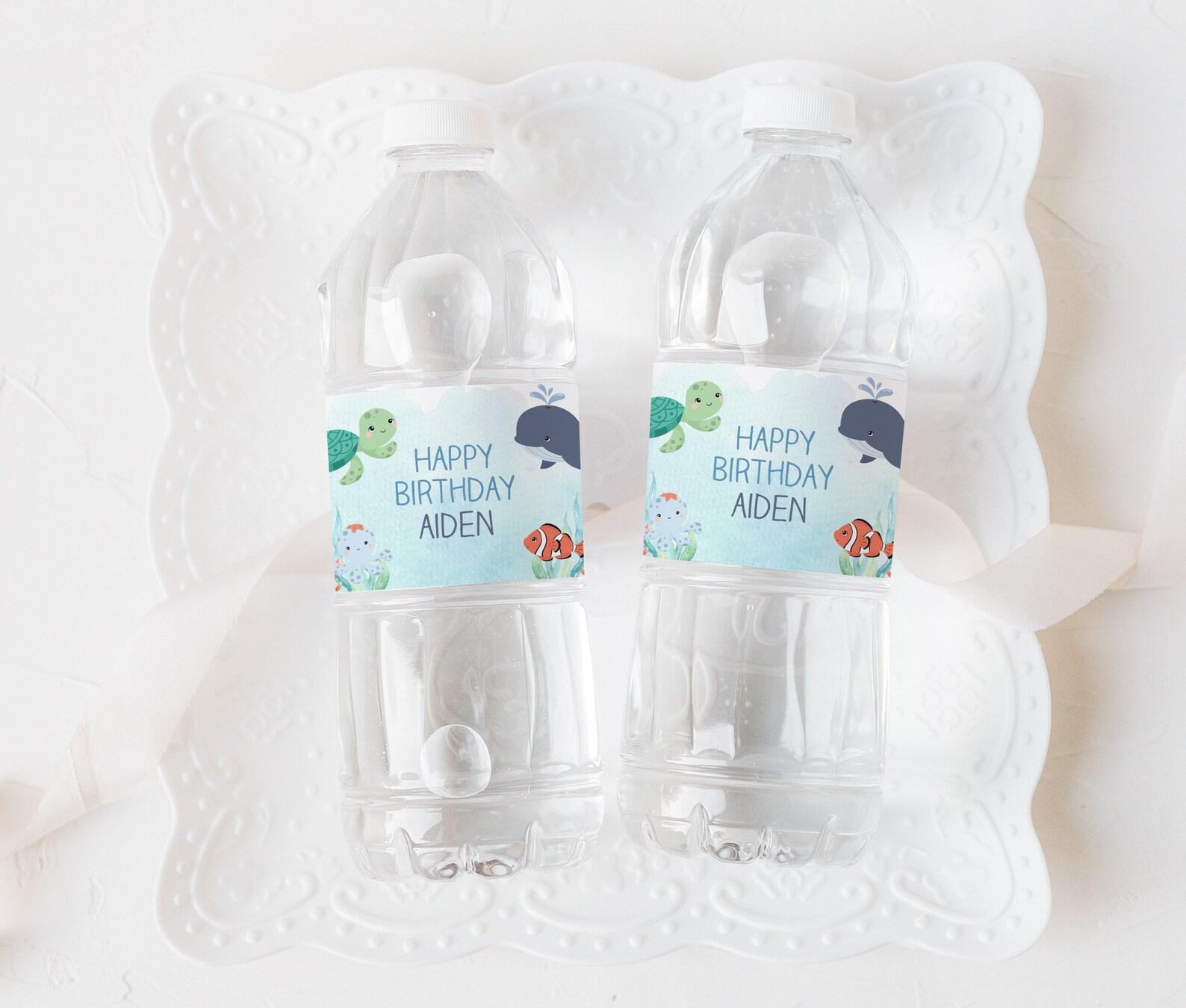 Ocean Water Bottle Wrap, Editable, Blue Ocean Animals, Water Bottle ...