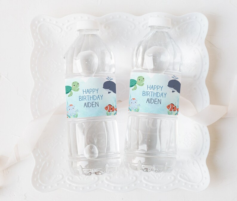 Ocean Water Bottle Wrap, Editable, Blue Ocean Animals, Water Bottle ...