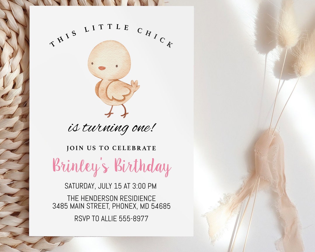 Chicken Birthday Invitation Template, Girl, Editable, Farm Party Invite ...