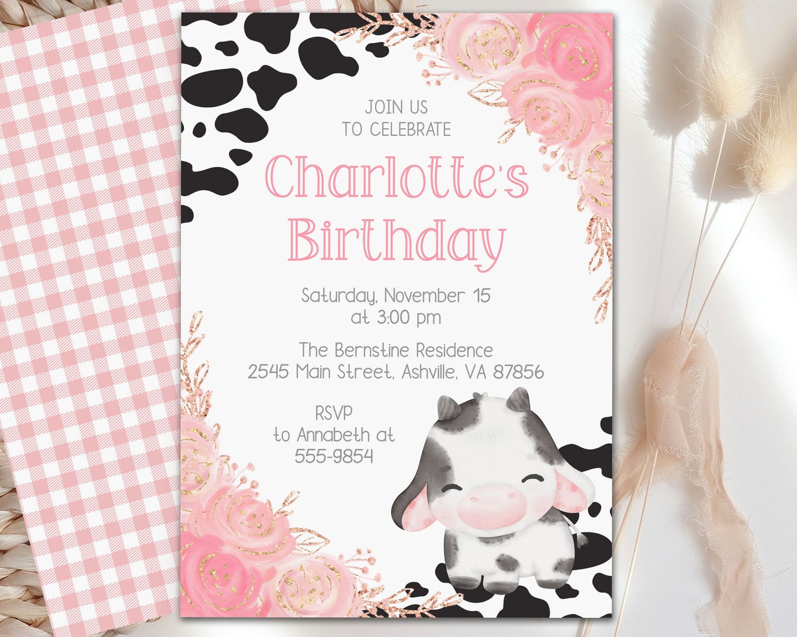 Cow Birthday Invitation Template, Editable Birthday Invitation, Cute ...