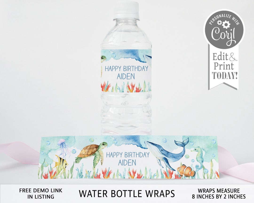 Ocean Water Bottle Wrap, Editable, Blue Ocean Animals, Water Bottle ...