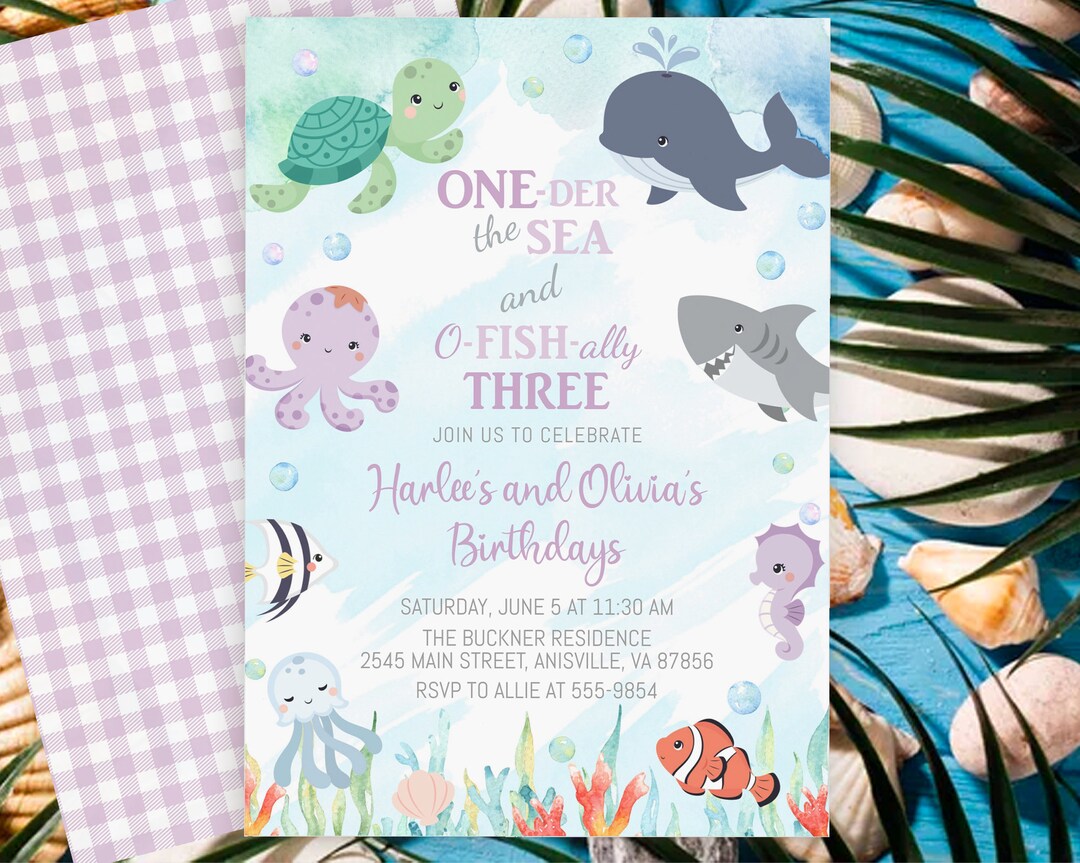 Dual Ocean Party Invitation Template, Editable, Oneder the Sea and ...
