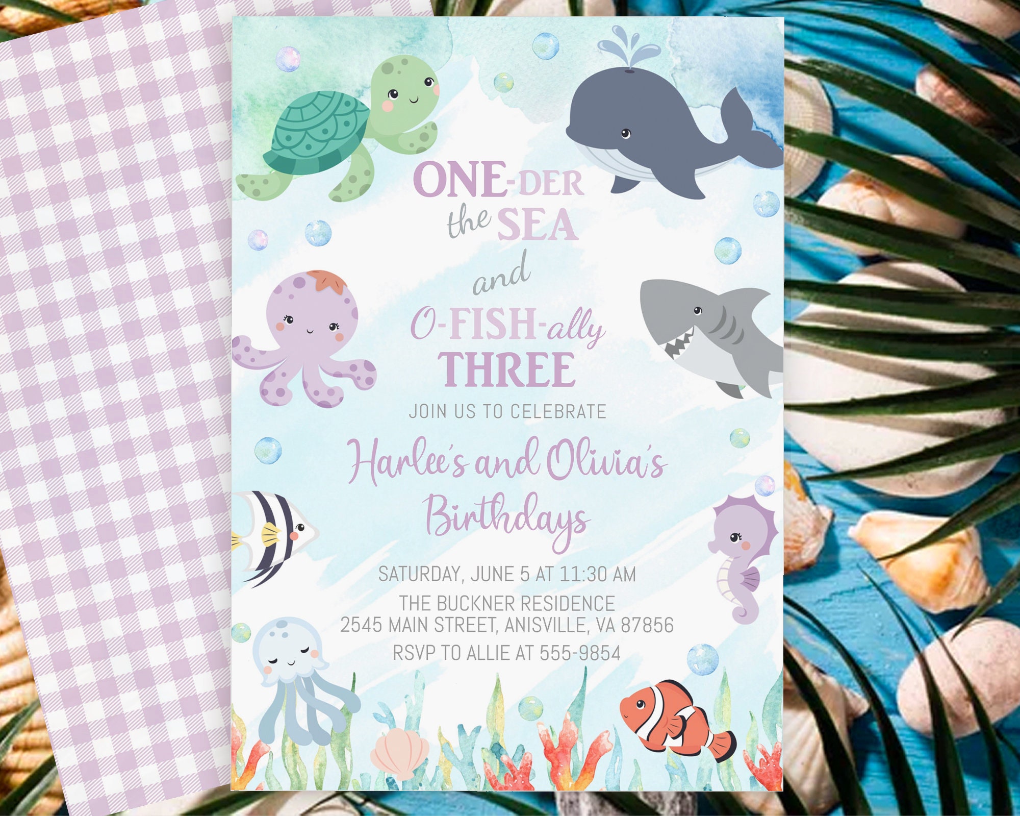 Dual Ocean Party Invitation Template, Editable, Oneder the Sea and ...