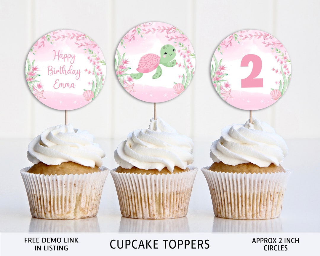 Turtle Cupcake Toppers, Editable, Turtley Two, Circle Toppers Label ...
