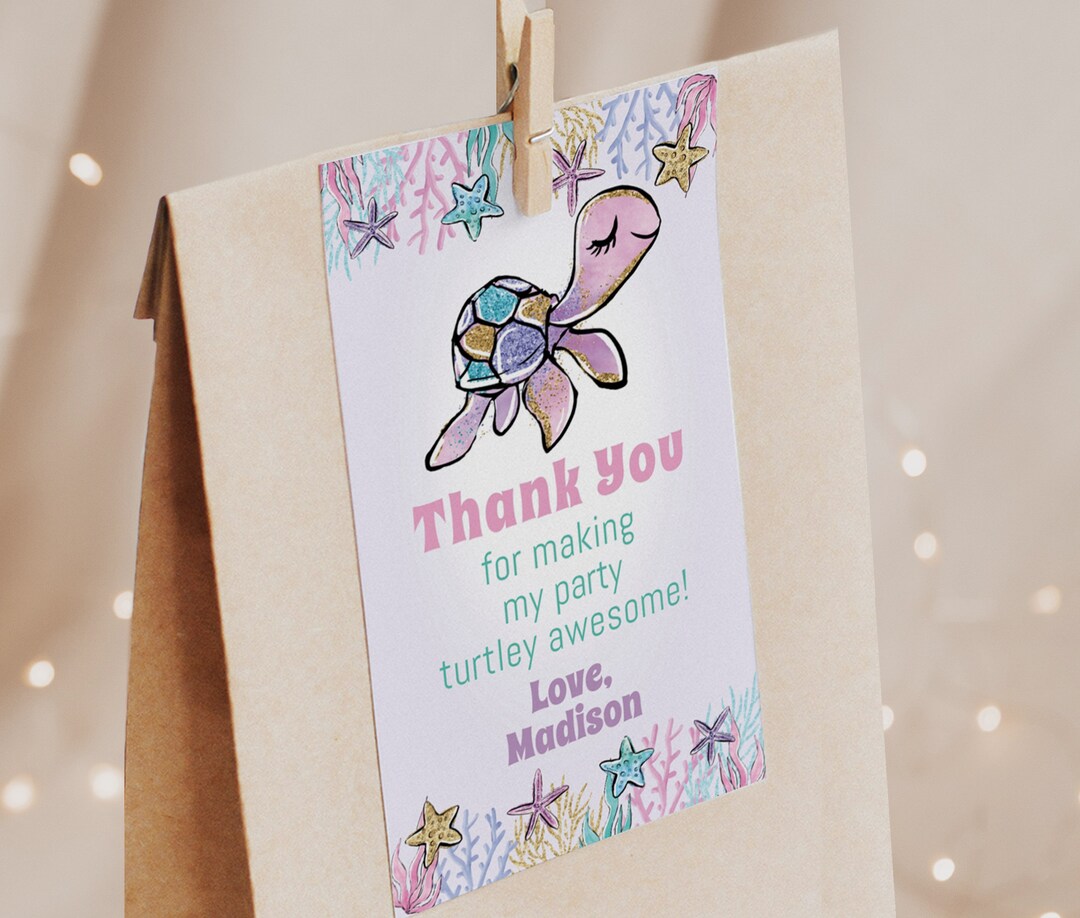 Turtle Favor Tags Editable Template Favor Thank You Tag Printable Hang ...