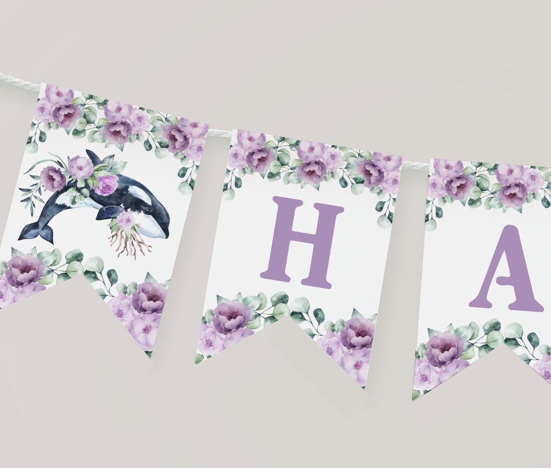 Orca Birthday Banner, Editable Template Happy Birthday Decor Pink ...