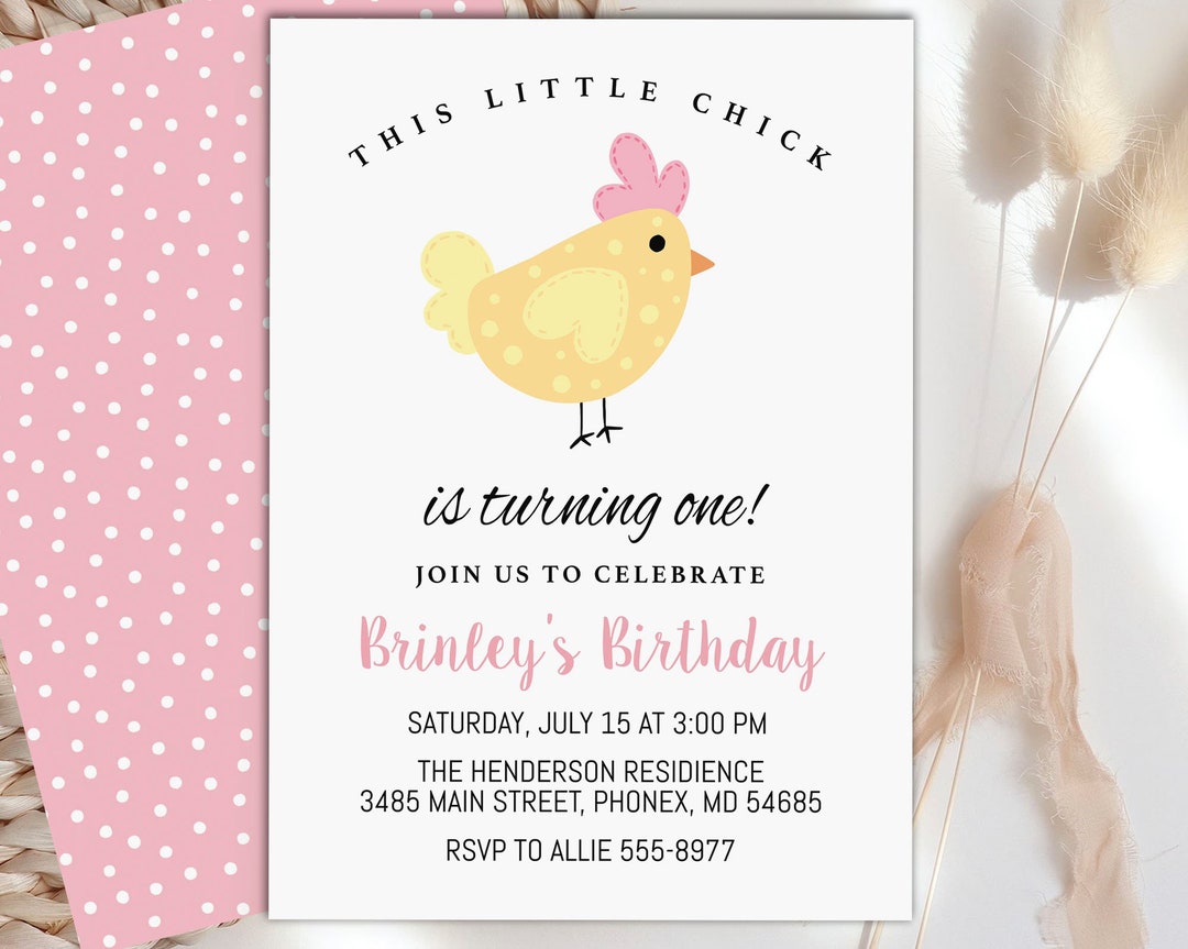 Chicken Birthday Invitation, Cluck Cluck, Girl Pink, Editable, Farm ...