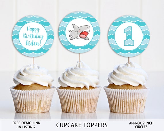 Cute Shark Cupcake Toppers, Editable, Cute Baby Shark, Circle Toppers ...
