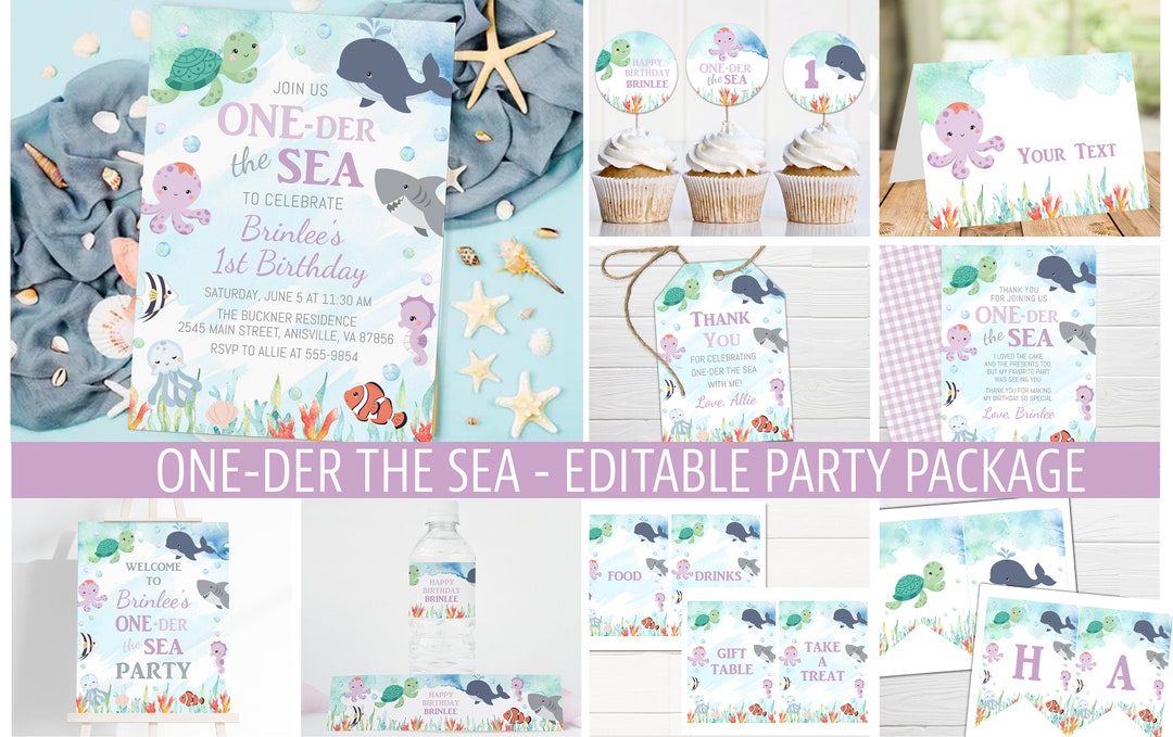 One-der the Sea Girl Party Package, Party Bundle, First Birthday, Girl ...