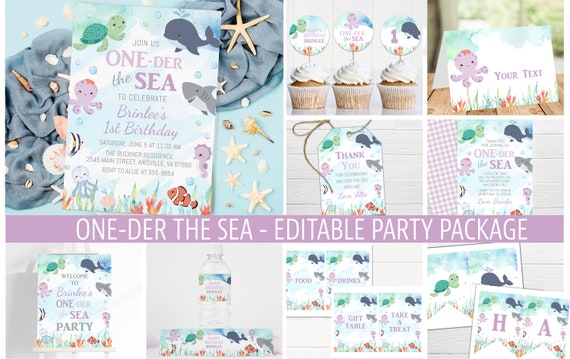 One-der the Sea Girl Party Package, Party Bundle, First Birthday, girl ...