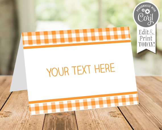 Orange Table Tent Label Food Label Orange Gingham Editable - Etsy