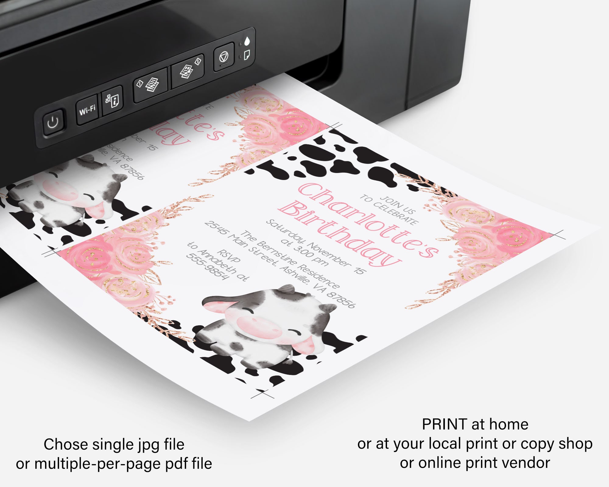 Cow Birthday Invitation Template, Editable Birthday Invitation, Cute ...