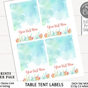 Ocean Sea Shore Table Tent Label, Girl, Boy, Food Label, Editable Table ...