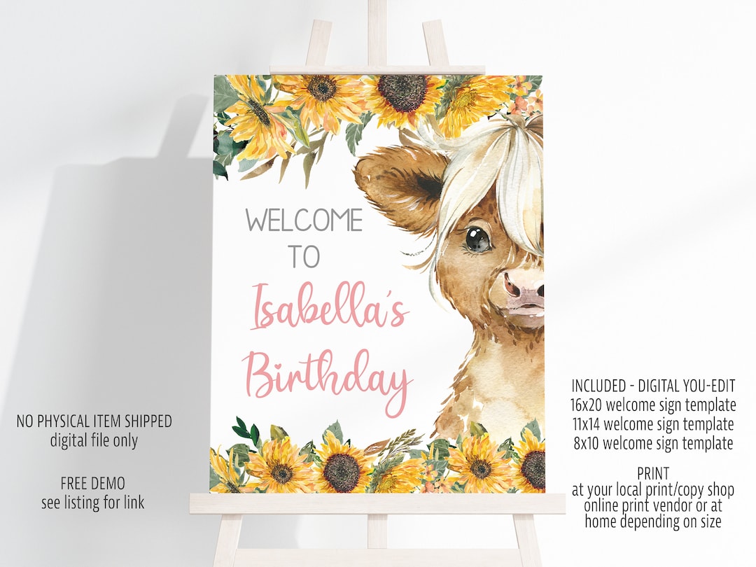 Highland Cow Welcome Sign Template in 8x10, 11x14, and 16x20 Inches ...