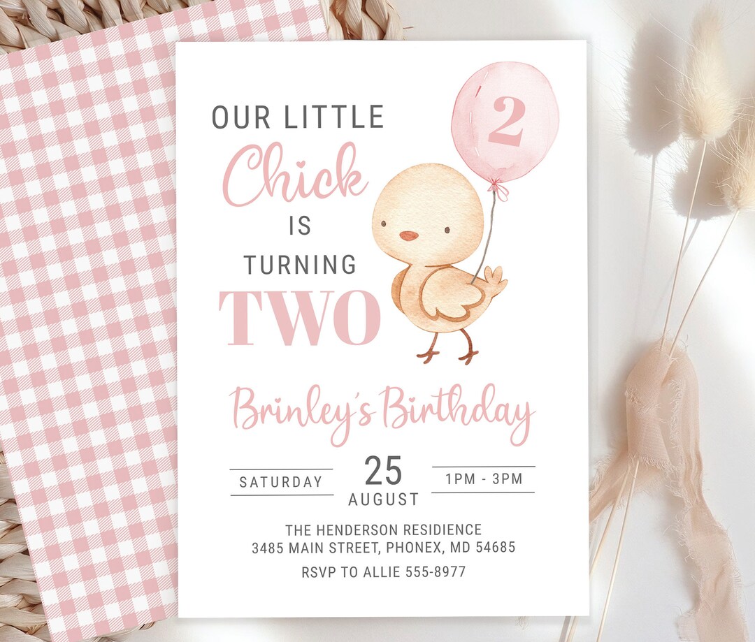Printable Chicken Birthday Invitation Template for Girl Second Birthday ...