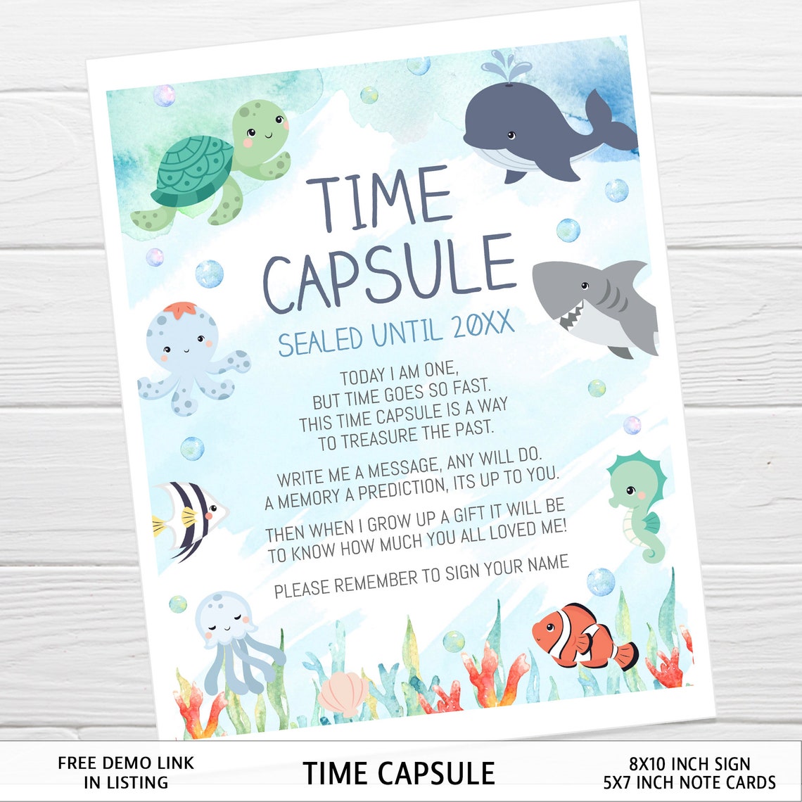Ocean Animals Time Capsule Set Template Cute One-der the Sea - Etsy