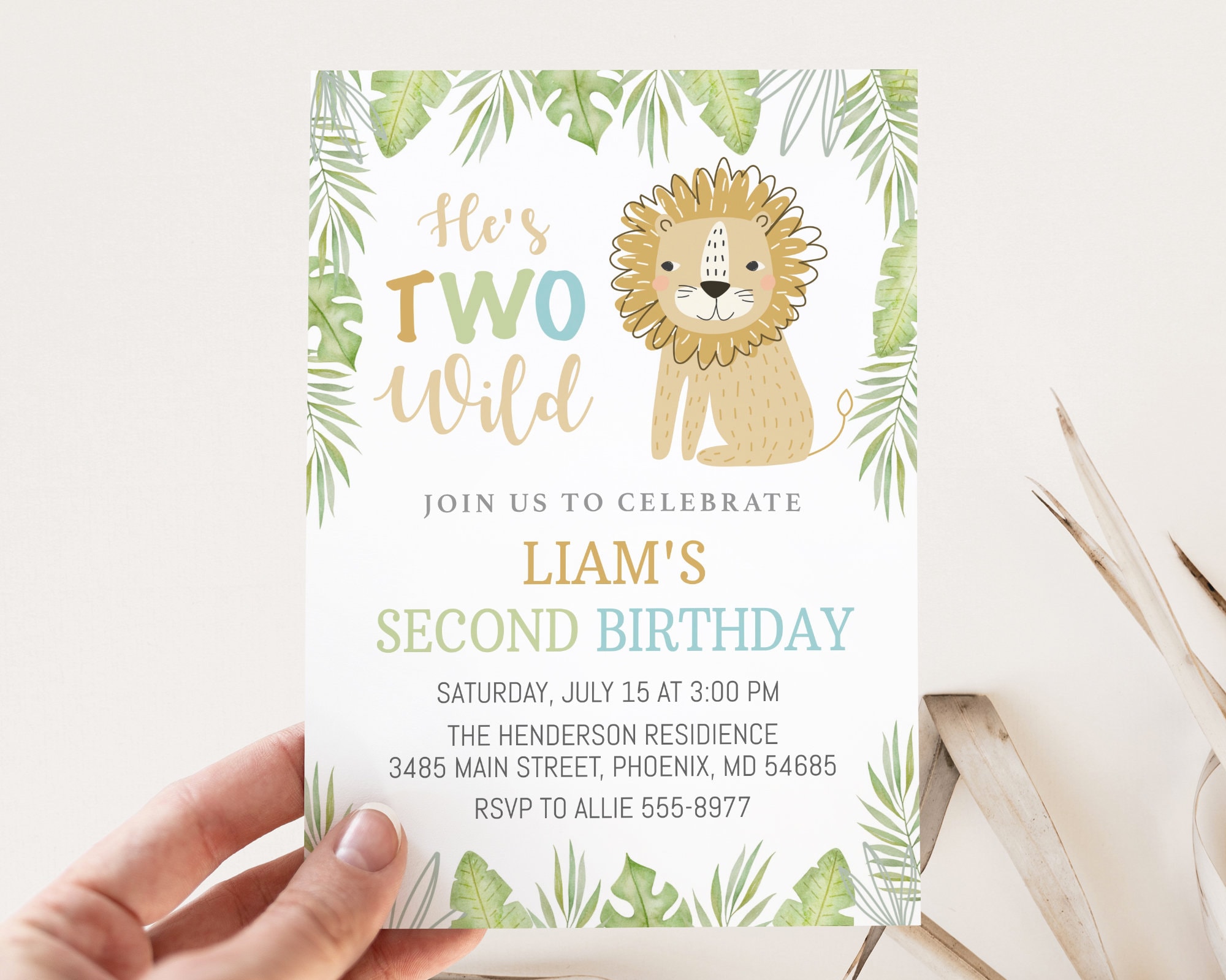 Lion Birthday Invitation Template, Boy, Cute Boho Lion Safari Animal ...