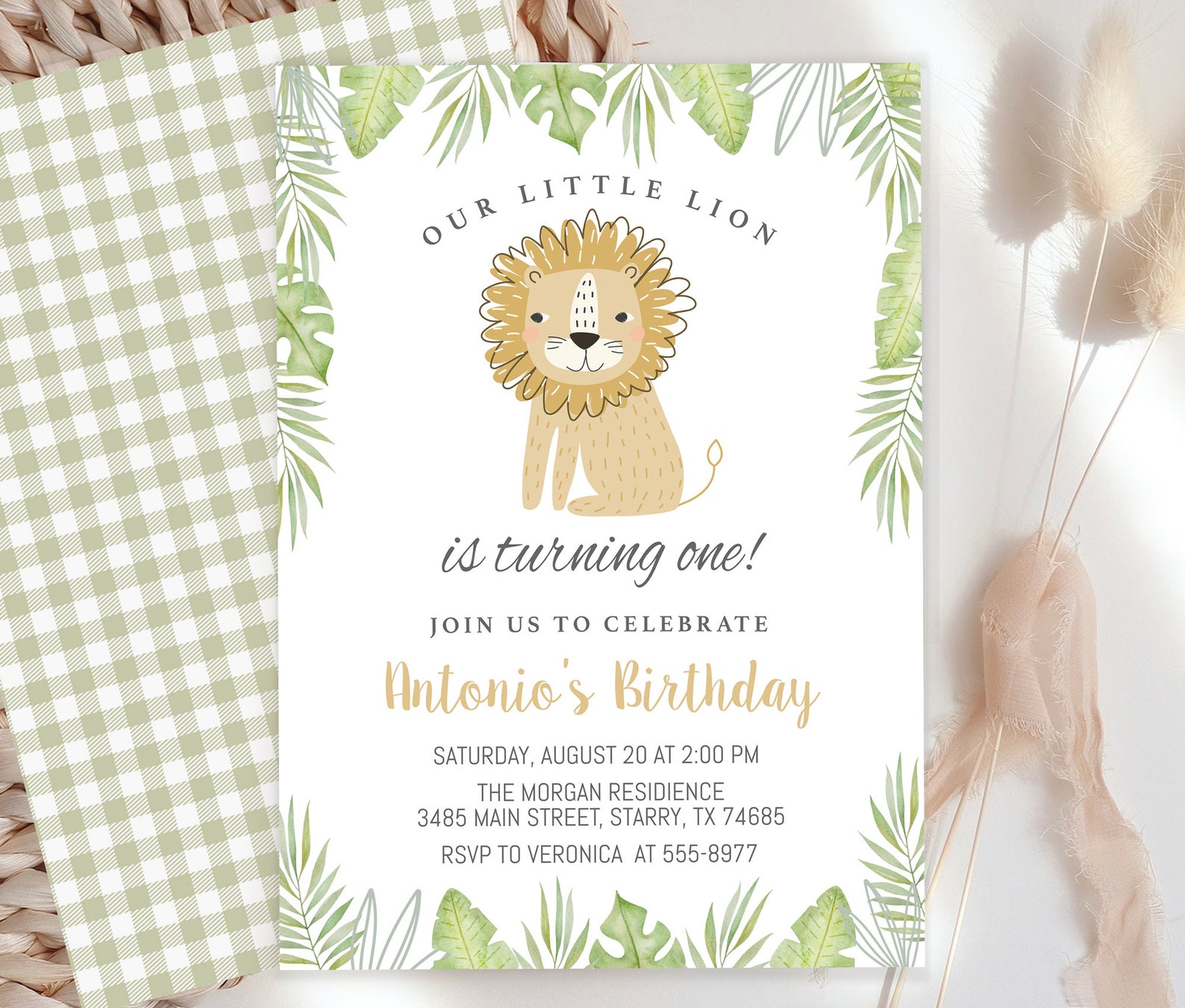 Lion Invitation, Lion Birthday, Boy, Cute Lion, Turning One Editable ...