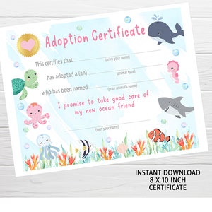 Adopt an Ocean Animal Purple, Digital You-print Adoption Certificate ...