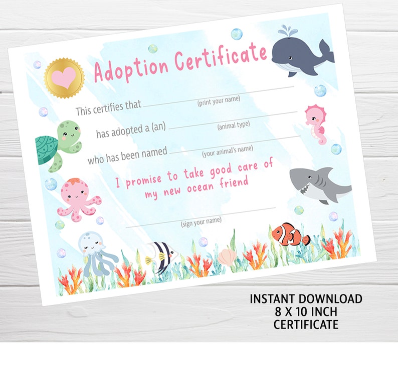 Adopt an Ocean Animal Purple, Digital You-print Adoption Certificate ...