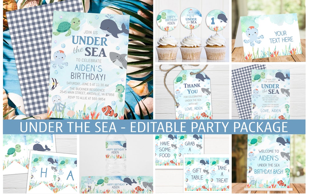 Ocean Boy Party Package, Party Bundle, Ocean Animals, Boy, Blue ...