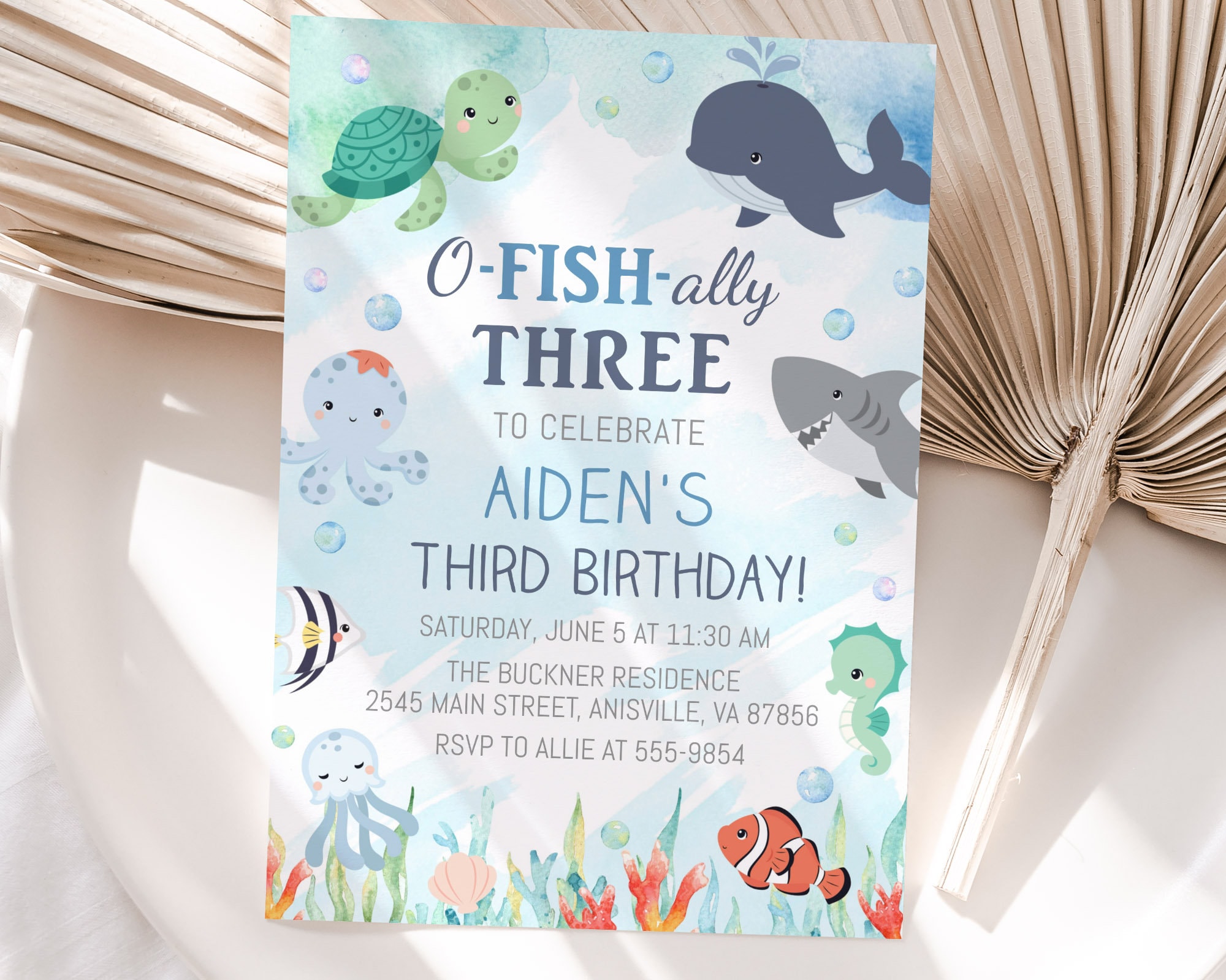 O-fish-ally Three Birthday Invitation Ocean Animals O Fish - Etsy