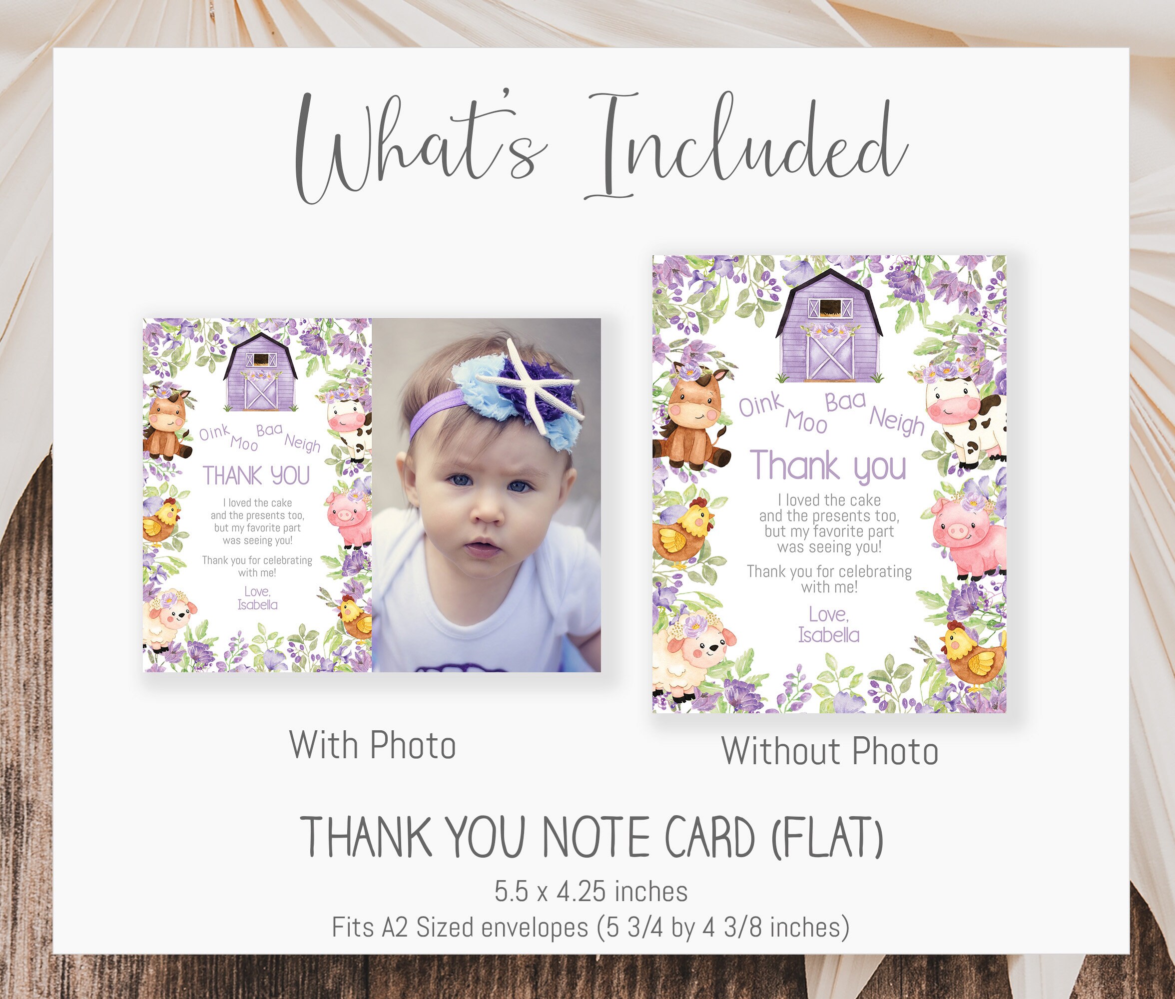 Farm Purple Thank You Note Printable Editable Template Barnyard Party ...