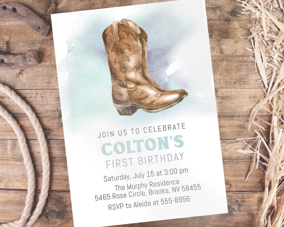 Plantilla de invitación de cumpleaños de botas de vaquero - Etsy España