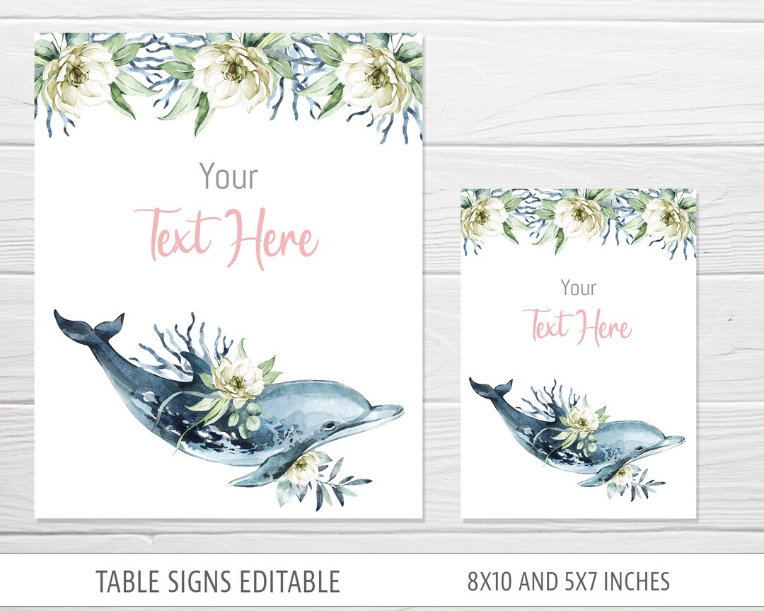 Dolphin Party Sign, Ocean Animal Party Table Signs 5x7 Inches, 8x10 ...