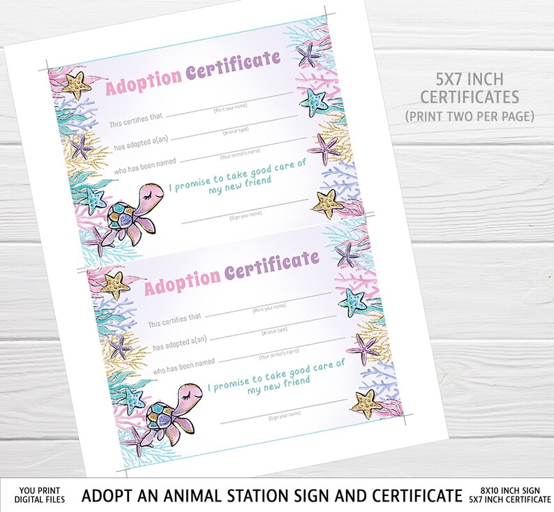 Adopt a Turtle Party Sign & Certificate (digital Download) - Etsy
