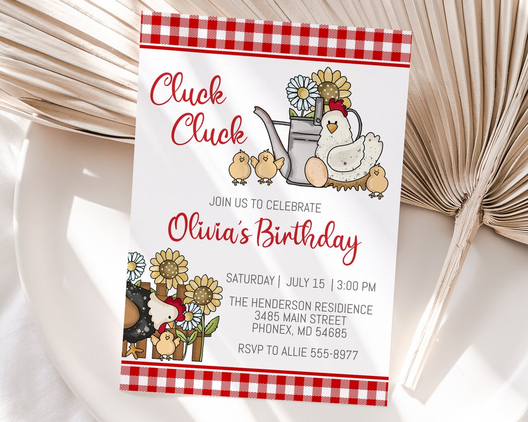 Chicken Birthday Invitation, Cluck Cluck, Girl, Editable, Farm Party ...