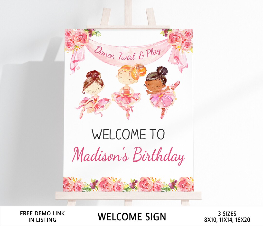 Ballet Party Welcome Sign Templates in 8x10, 11x14, an 16x20 Inches ...