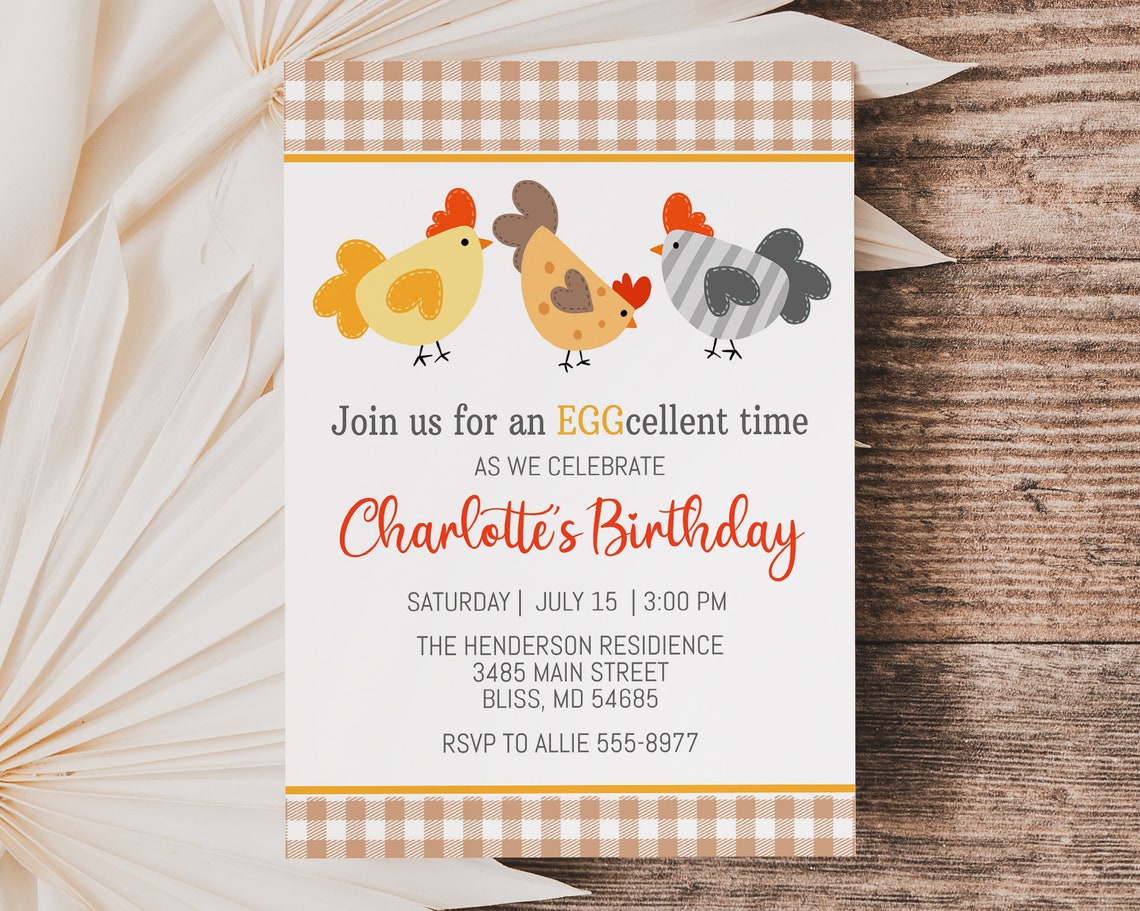 Chicken Birthday Invitation, Cluck Cluck, Girl, Editable, Farm Party ...