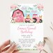 Farm Birthday Invitation Template, Oink Moo Baa Neigh, Girl, Flowers ...